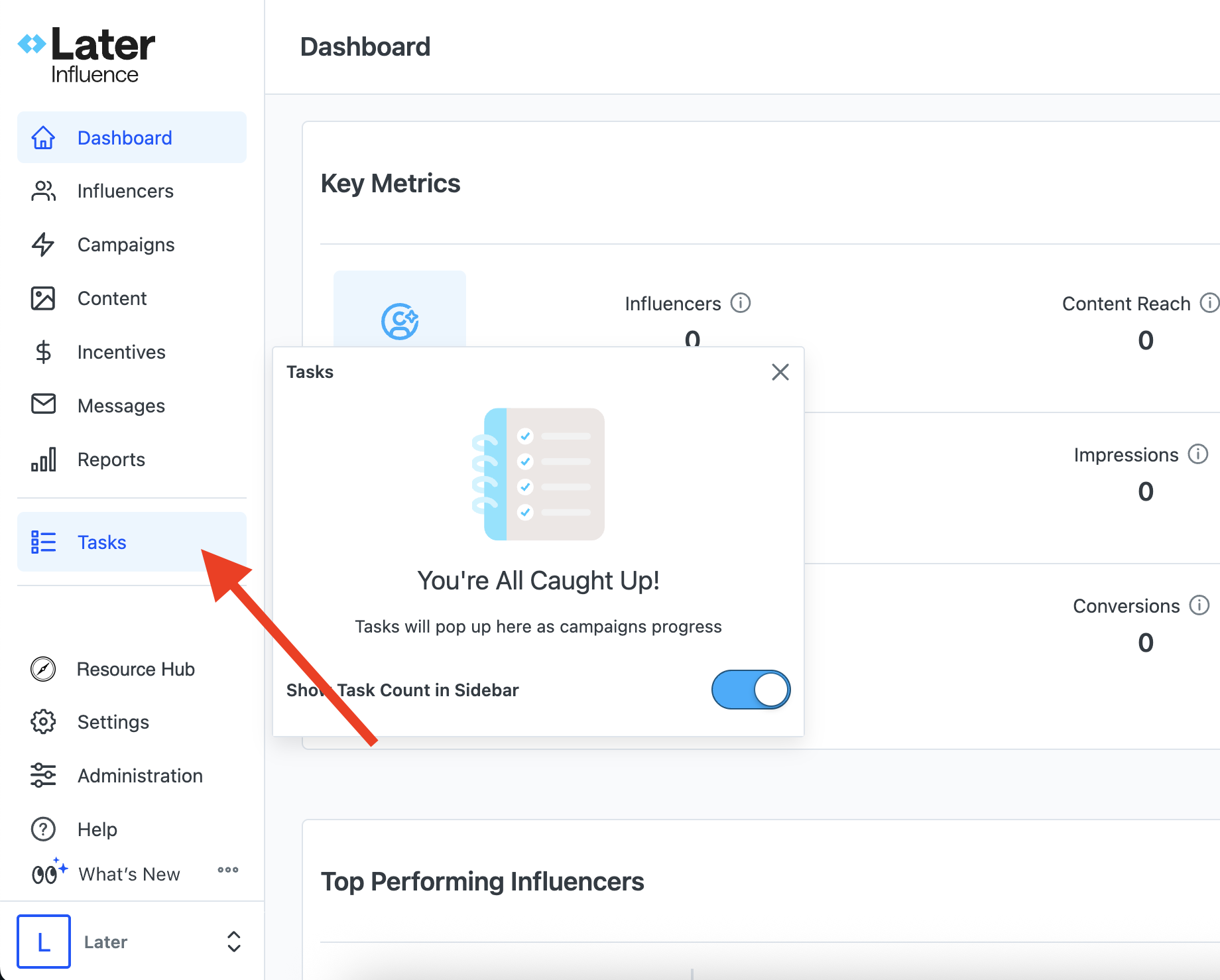 Staying Organized with Tasks – Later Influence Help Center